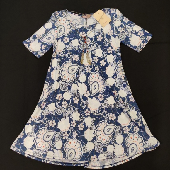 SJS | Dresses | Sjs Blue And White Dress W Attached Gold Necklace ...